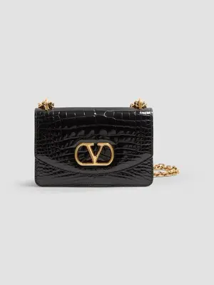 Valentino Garavani Vain Small Shoulder Bag In Crocodile Leather - Black