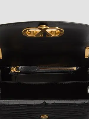 Valentino Garavani Vain Small Shoulder Bag In Crocodile Leather - Black