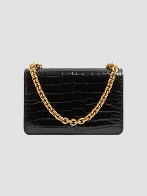 Valentino Garavani Vain Small Shoulder Bag In Crocodile Leather - Black