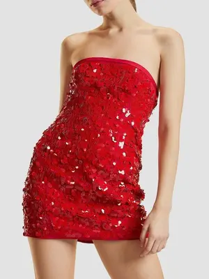 Cynthia Rowley Floral Sequined Strapless Minidress