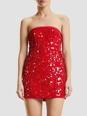 Cynthia Rowley Floral Sequined Strapless Minidress