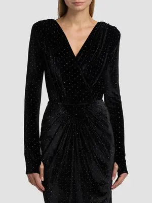 MARIANDREE GAITAN Marcela Crystal-embellished Velvet Bodysuit
