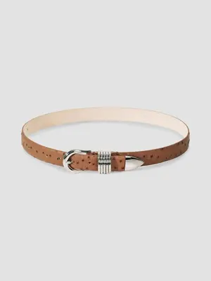 DEHANCHE Resort Hollyhock Ostrich-embossed Belt - Camel