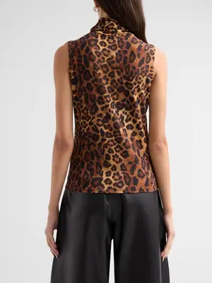 L'Agence Ceci Leopard-print Sleeveless Top