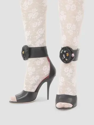 Valentino Garavani Drip Rose Kidskin 105mm Sandals With Crystals - Black