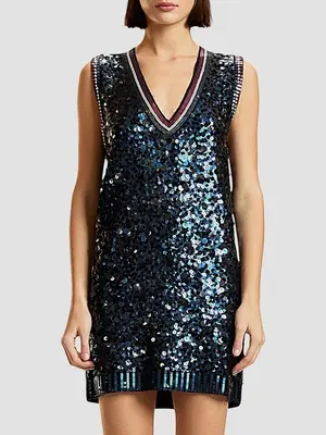 Cynthia Rowley Blair Sequined Wool-cashmere Minidress Navy