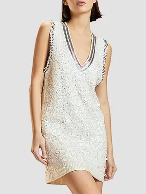 Cynthia Rowley Blair Sequined Wool-cashmere Minidress - White