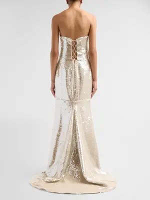 LAQUAN SMITH Strapless Lace-up Corset Gown
