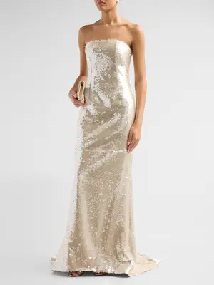 LAQUAN SMITH Strapless Lace-up Corset Gown