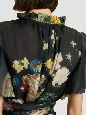 Cynthia Rowley Floral Tie-waist Ramie Caftan Midi-dress - Black