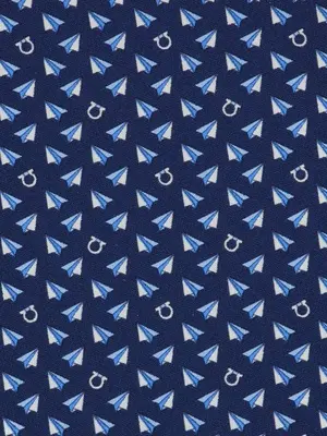 FERRAGAMO Bussola Paper Airplanes Silk Tie