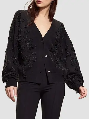 Cynthia Rowley Paloma Embellished Boyfriend Cardigan - Black