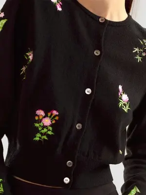Cynthia Rowley Forget Me Not Embroidered Floral Cardigan - Black Multi