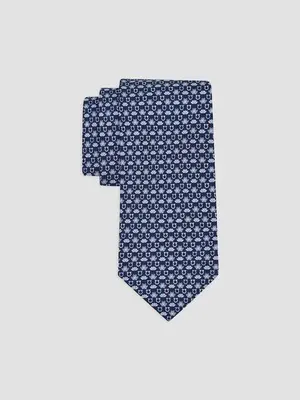 FERRAGAMO Frog Print Silk Tie - Navy