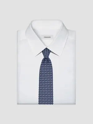 FERRAGAMO Frog Print Silk Tie - Navy