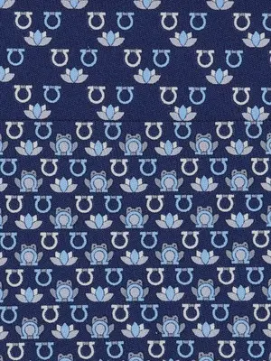 FERRAGAMO Frog Print Silk Tie - Navy