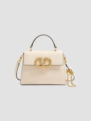 Valentino Garavani Vsling Small Top Handle Bag In Grainy Calfskin - Ivory