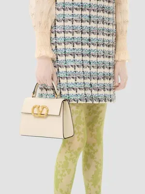 Valentino Garavani Vsling Small Top Handle Bag In Grainy Calfskin - Ivory