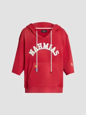 NAHMIAS Daydreaming Cotton Cut-off Hoodie - Ruby