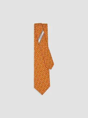 FERRAGAMO Dogs Print Silk Tie - Arancio