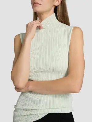 Proenza Schouler Federica Micro Pleat Sleeveless Turtleneck Top