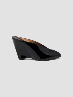 FERRAGAMO Alicia 95mm Patent Leather Wedge Mules - Nero