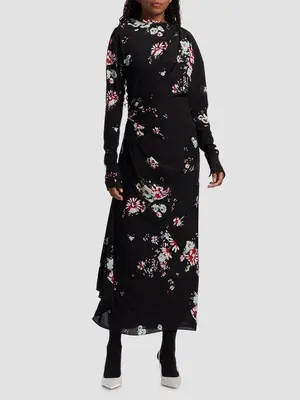 Proenza Schouler Trudie Floral Draped Midi-dress