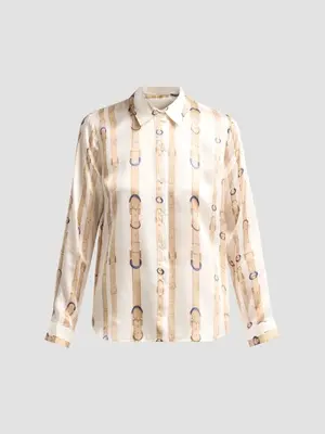 L'Agence Tyler Belt Print Silk Blouse - Ecru Multi Stud