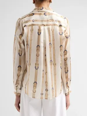 L'Agence Tyler Belt Print Silk Blouse - Ecru Multi Stud
