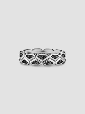 David Yurman Hex Band Ring In Sterling Silver - Black Diamond