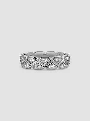 David Yurman Hex Band Ring In Sterling Silver - Diamond