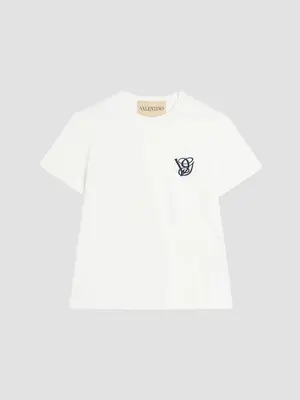 Valentino Garavani Cotton T-shirt With Vg Patch - Ivory