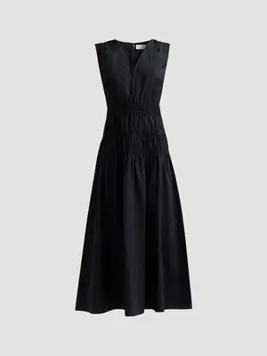Proenza Schouler White Label Loren Smocked Poplin Midi-dress - Black