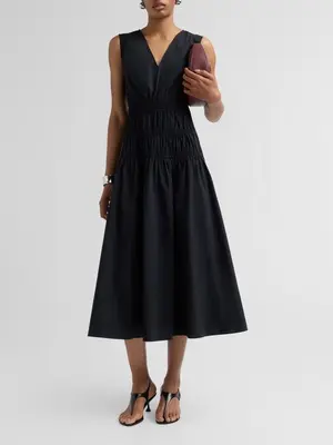 Proenza Schouler White Label Loren Smocked Poplin Midi-dress - Black