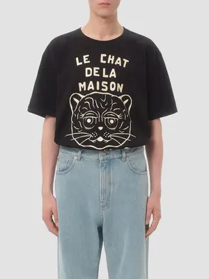 Valentino Garavani Cotton T-shirt With Chat De La Maison Print