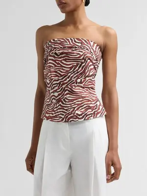 Proenza Schouler White Label Maisy Coral-print Poplin Strapless Top