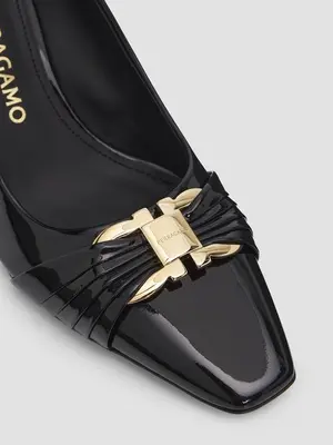 FERRAGAMO Tillya Gancini Toe 70mm Patent Leather Block Heel Pump