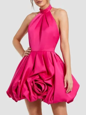 Mac Duggal Ieena Satin Bubble-hem Minidress - Fuchsia