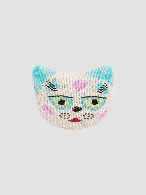 Valentino Garavani Le Chat De La Maison Brooch In Jacquard Fabric With Resin Bead Embroidery - Multicolor