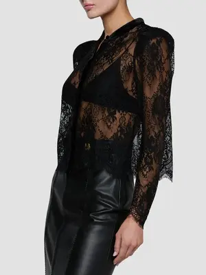 L'Agence Dorothea Velvet Lace Blouse - Black