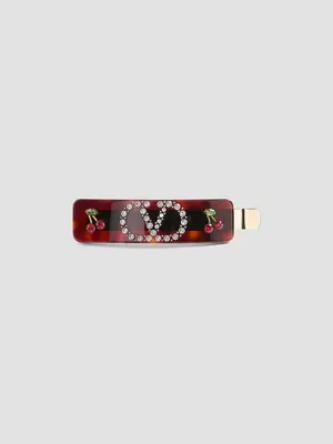 Valentino Garavani Vlogo Signature Hair Clip In Resin, Metal And Swarovski Crystals - Brown