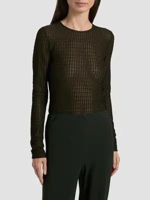 Vince Shadow Grid Long-sleeve Crewneck Top