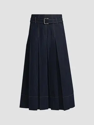 Cinq À Sept Rylee Pleated Denim Belted Maxi-skirt - Indigo