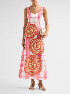 Verandah Bejewelled Linen Summer Maxi Dress