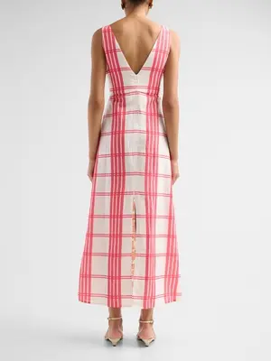 Verandah Bejewelled Linen Summer Maxi Dress