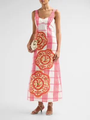 Verandah Bejewelled Linen Summer Maxi Dress