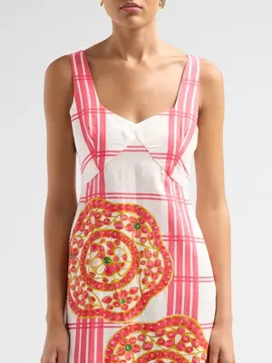 Verandah Bejewelled Linen Summer Maxi Dress