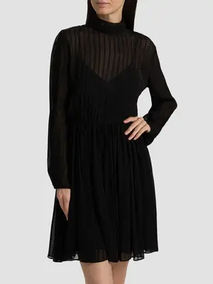 Vince Crinkle Stripe Mock Turtleneck Midi-dress
