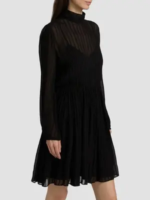 Vince Crinkle Stripe Mock Turtleneck Midi-dress