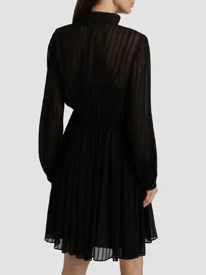 Vince Crinkle Stripe Mock Turtleneck Midi-dress